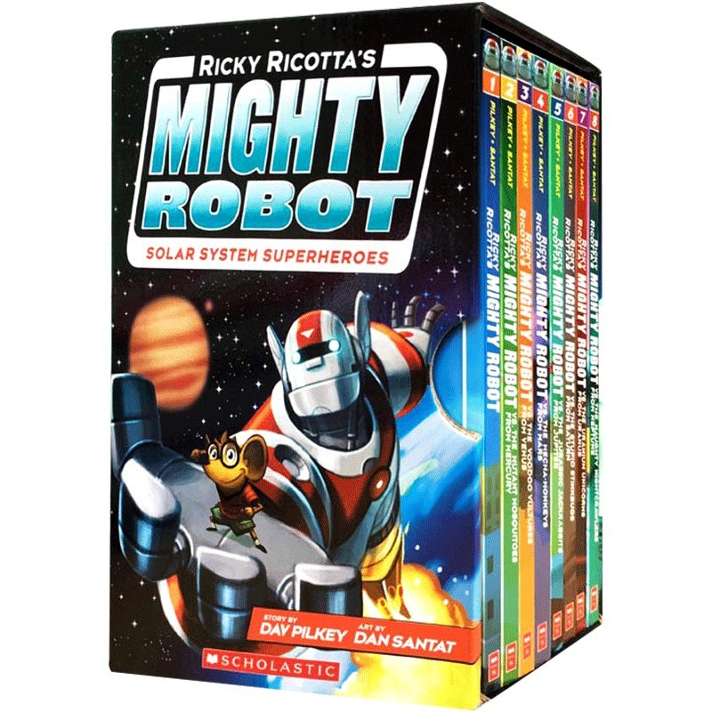 威猛机器人8册盒装全彩漫画英文原版 Ricky Ricotta's Mighty Robot儿童英语初级章节书幽默爆笑故事书内裤超人作者进口绘 ...