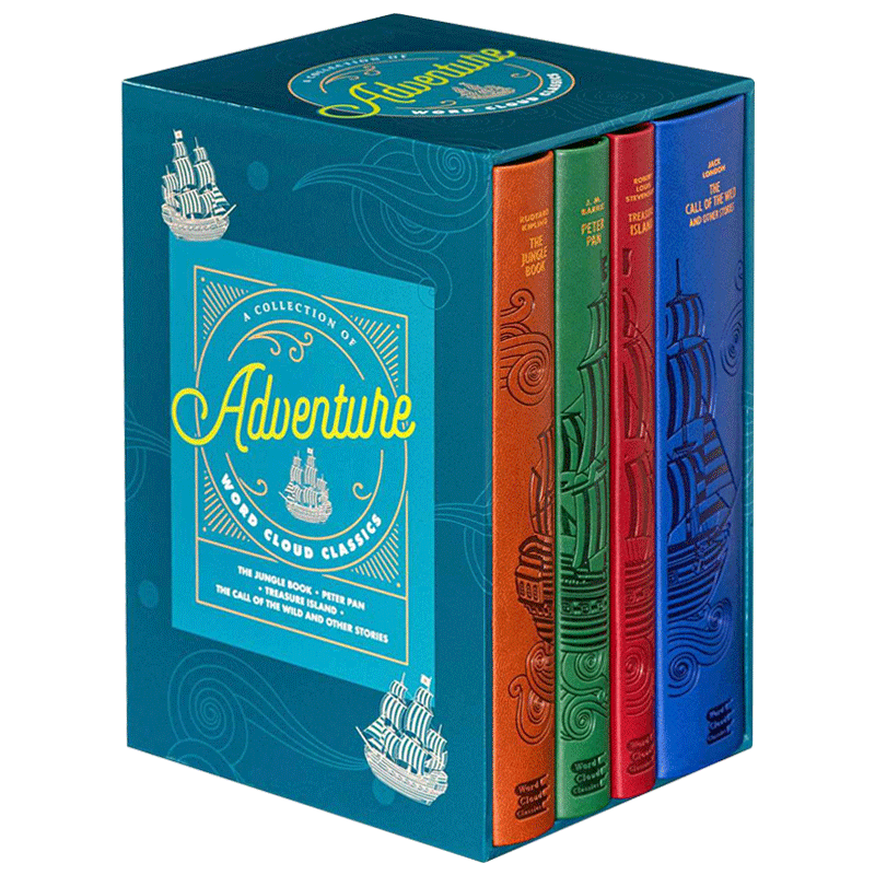 经典冒险文学合集4册英文原版 Adventure Word Cloud Boxed Set云经典丛林故事小飞侠金银岛野性的呼唤全英文进口英语 ...