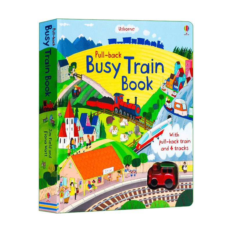 英文原版绘本 Pull-back Busy Train Book繁忙的火车儿童互动游戏读物英文版 Fiona Watt进口英语原版书籍_虎窝淘