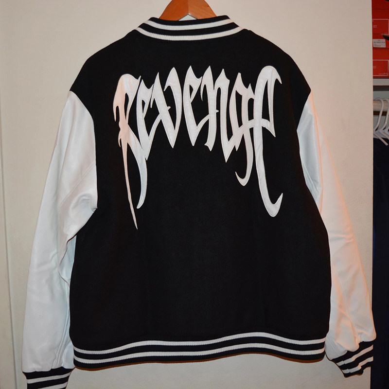 Revenge wool varsity jacket刺绣皮袖拼接棒球服棉衣夹克外套_虎窝淘
