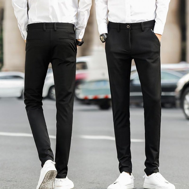 夏季韩版修身九分裤男小脚百搭休闲裤男生紧身裤子潮流黑色西裤潮_虎窝淘