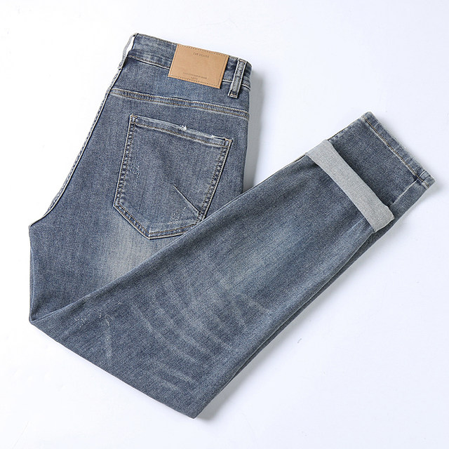 Summer thin high elastic loose nine-point jeans pants for men fat plus ...