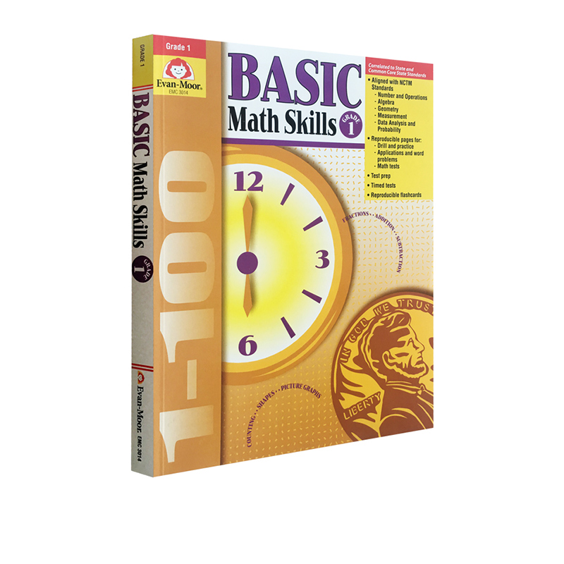 英文原版 Basic Math Skills Grade 1基础练习系列数学技能一年级美国加州教辅 Evan Moor_虎窝淘