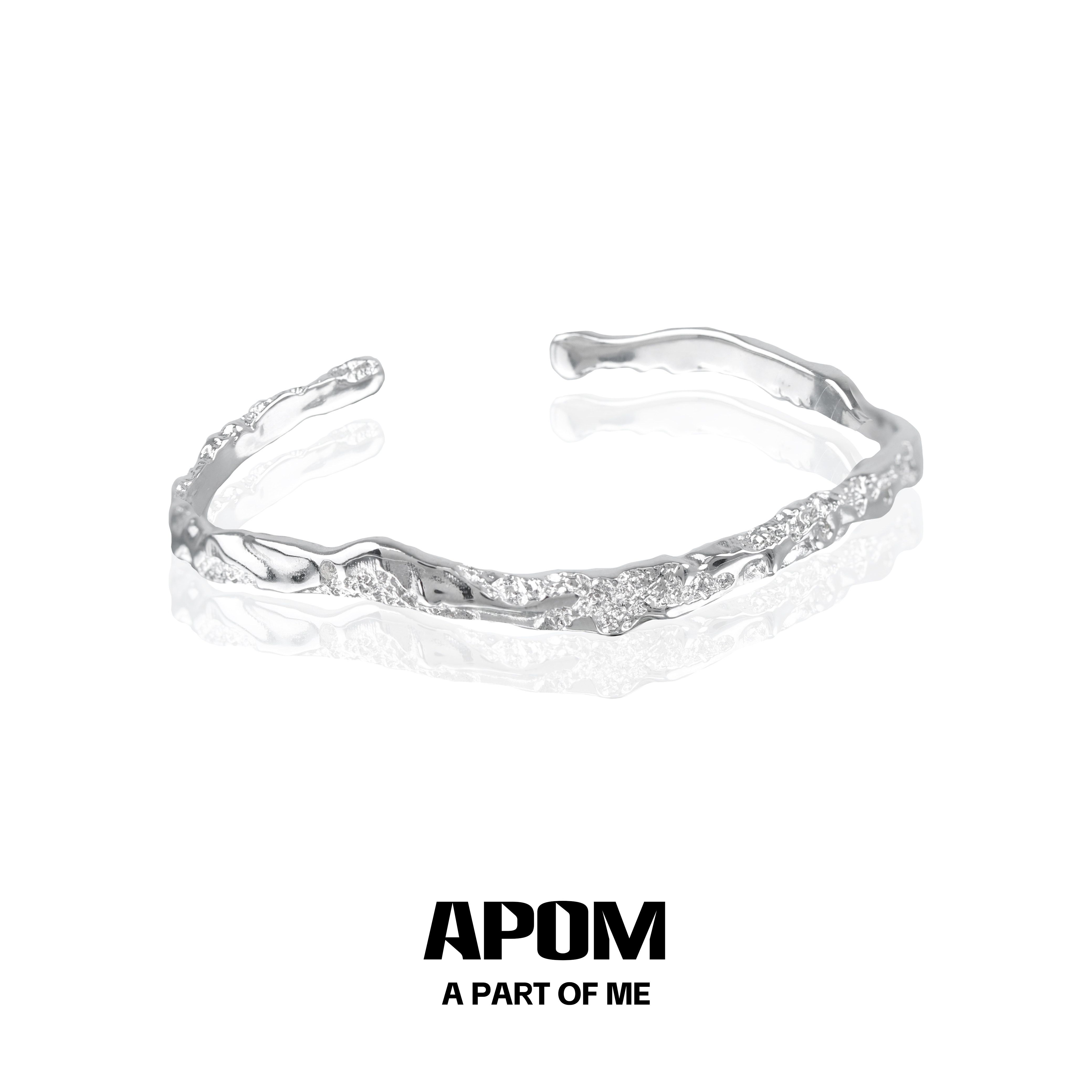 APOM原创925纯银不掉色手镯破碎肌理感小众设计高级冷淡手环男女_虎窝淘