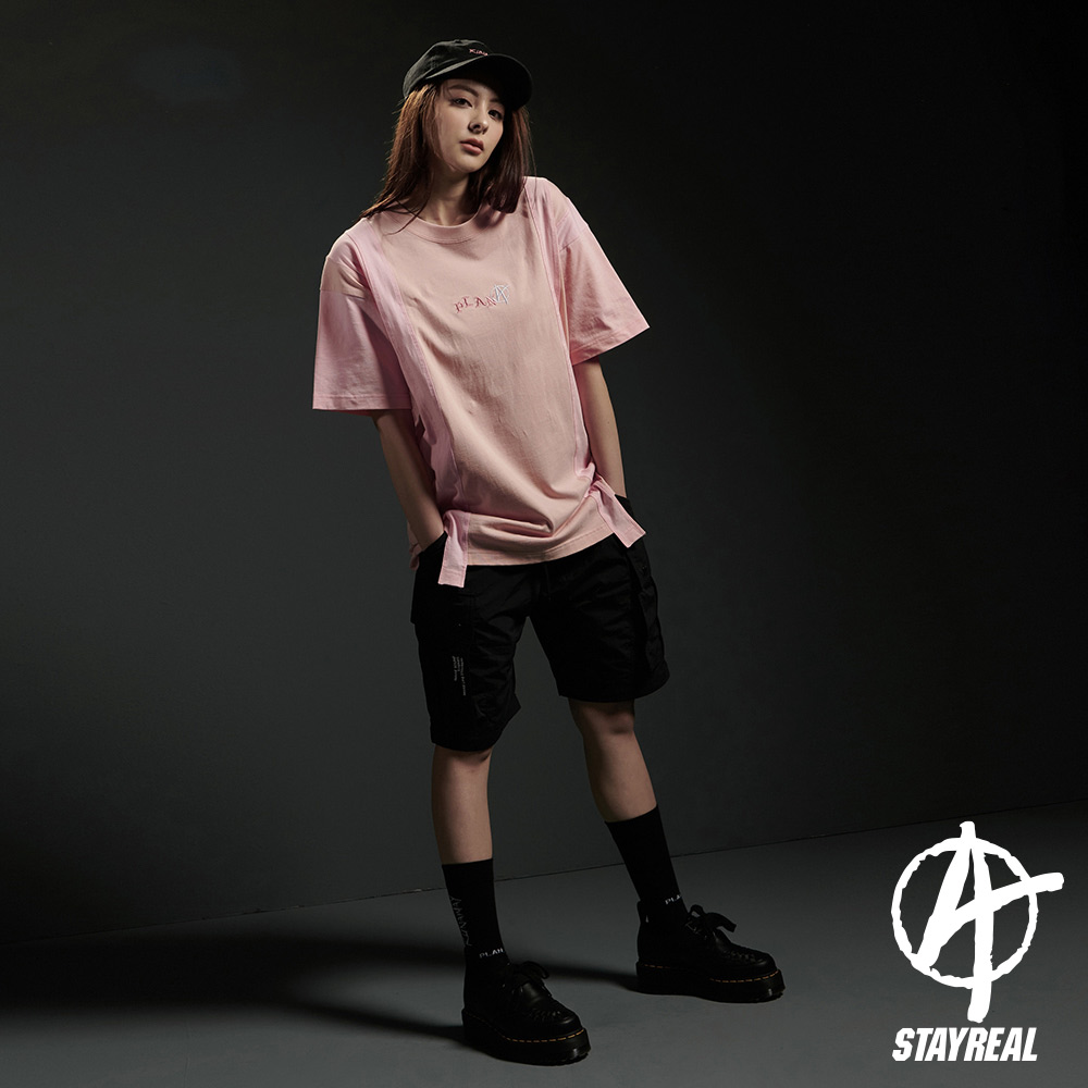 阿信同款STAYREAL PLAN A拼条宽版T恤潮牌潮流短袖男女情侣ins_虎窝淘