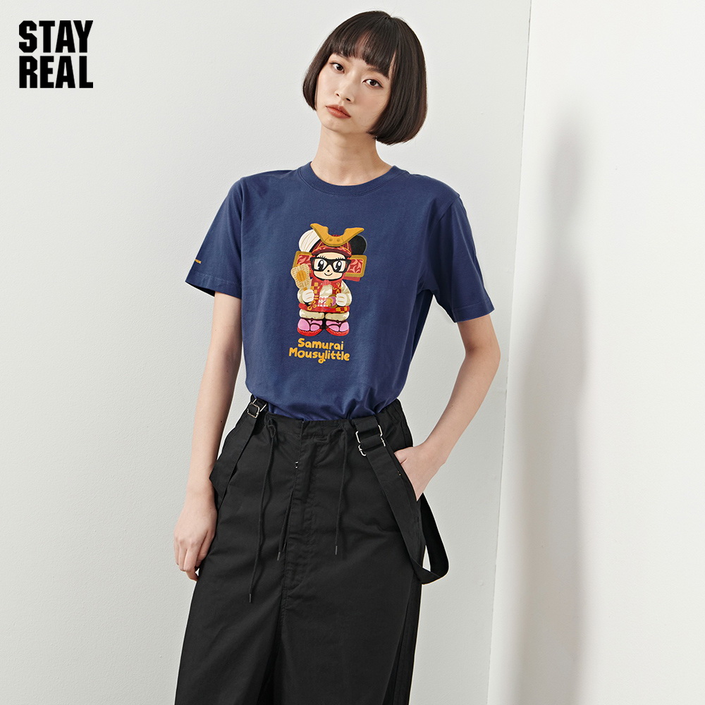 STAYREAL武士鼠小小T恤潮牌男女情侣ins休闲棉运动短袖学生上衣_虎窝淘