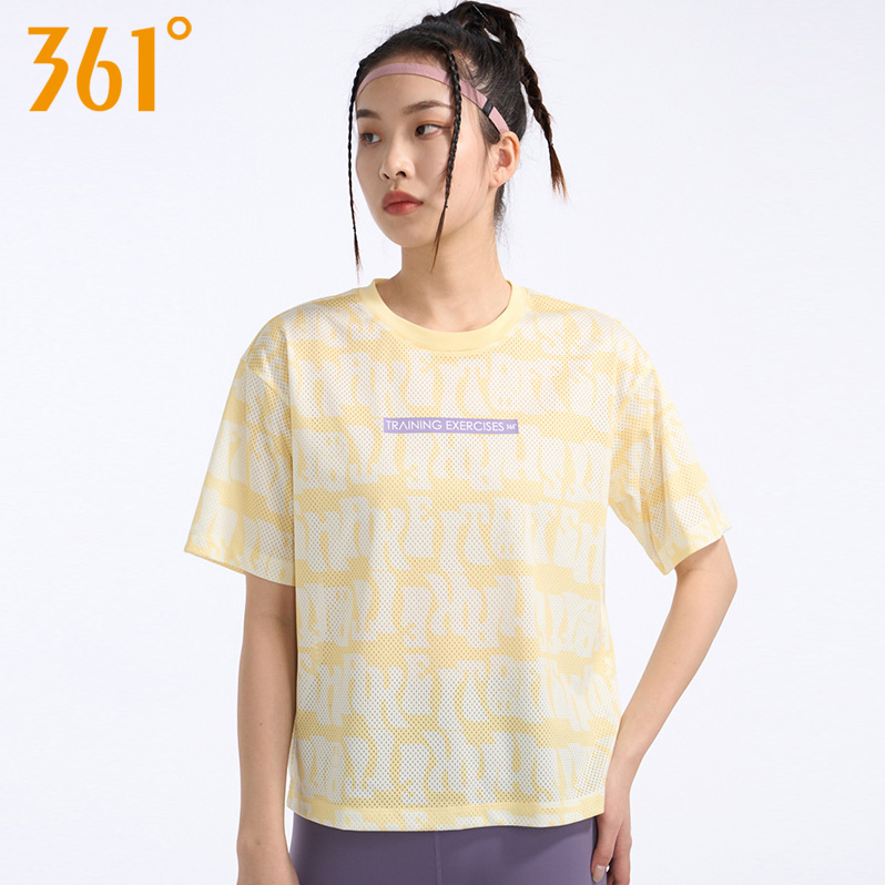 361度女装运动短袖2022夏季新款361速干透气网眼训练圆领T恤4126_虎窝淘
