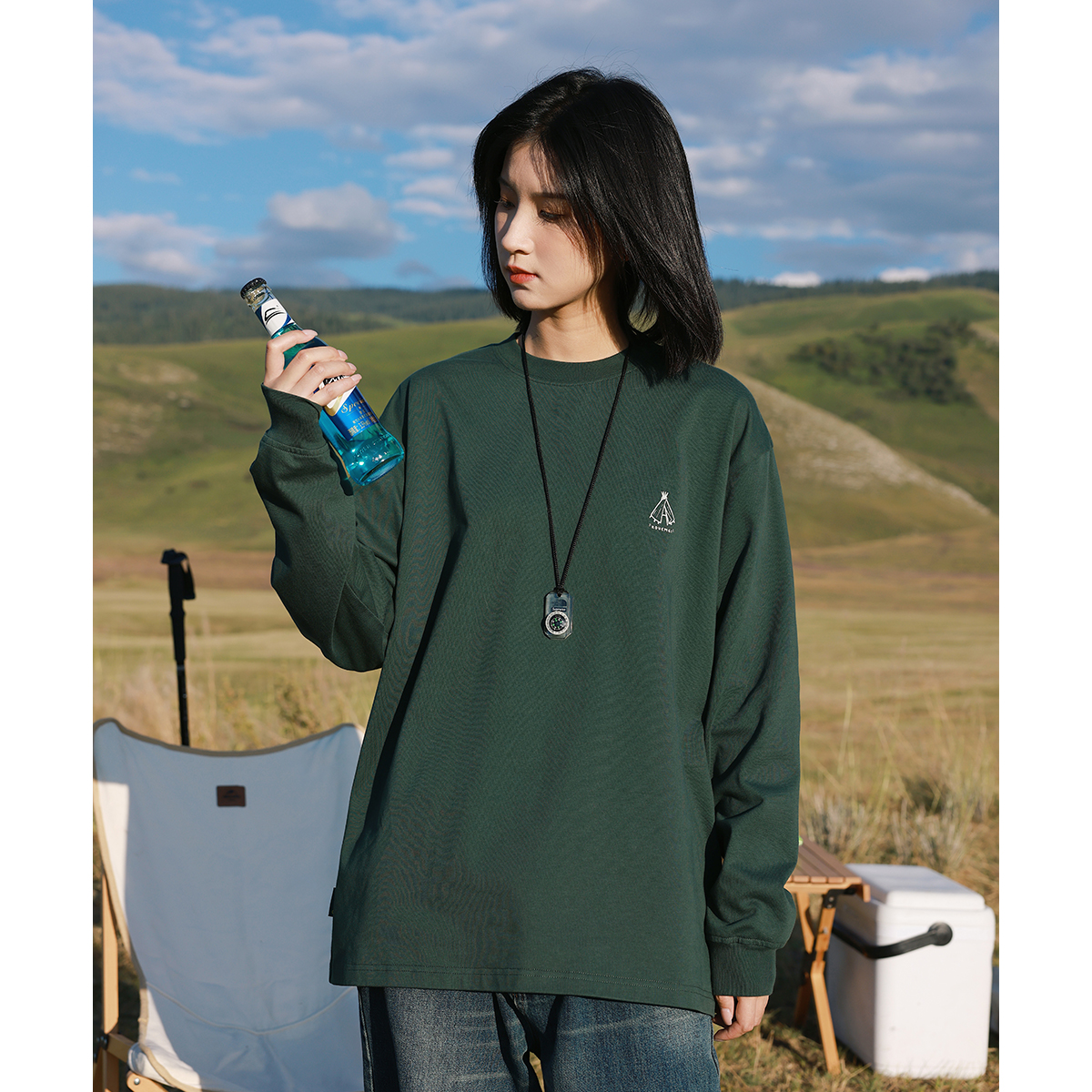 KOUEMGI空味长袖圆领T恤男重磅280g秋季宽松印字母青少年打底衫_虎窝淘