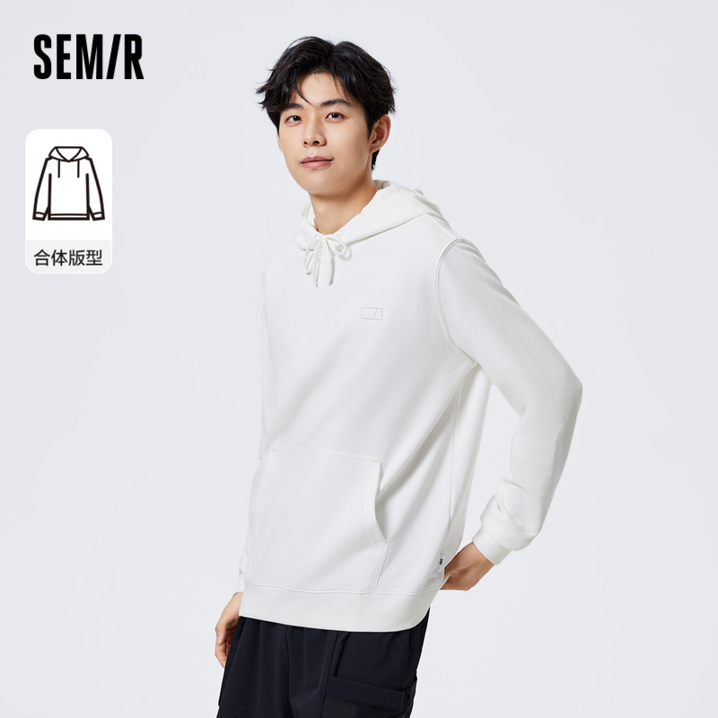 森马卫衣男春秋季连帽情侣款男士纯色运动休闲宽松套头白色上衣潮_虎窝淘