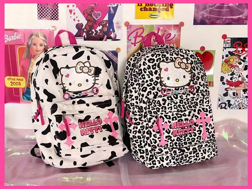 2022新款HelloKitty奶纹豹纹双肩包甜辣妹大容量学生党书包ins_虎窝淘