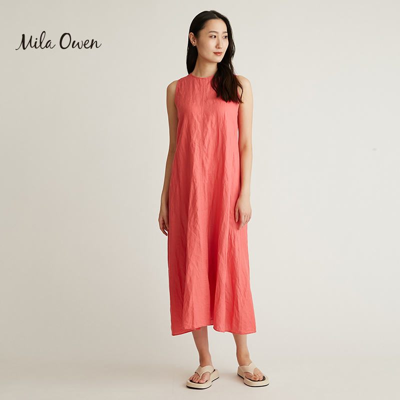 Mila Owen春夏新款麻制无袖圆领森系连衣裙09WFO211506_虎窝淘