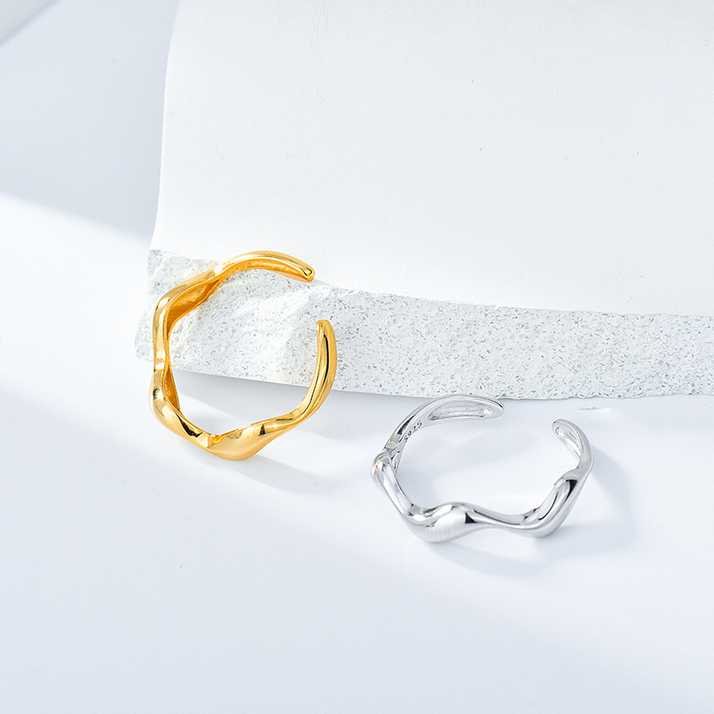 925银小众设计波浪戒指女欧美ins高级感冷淡风食指戒素圈开口指环_虎窝淘