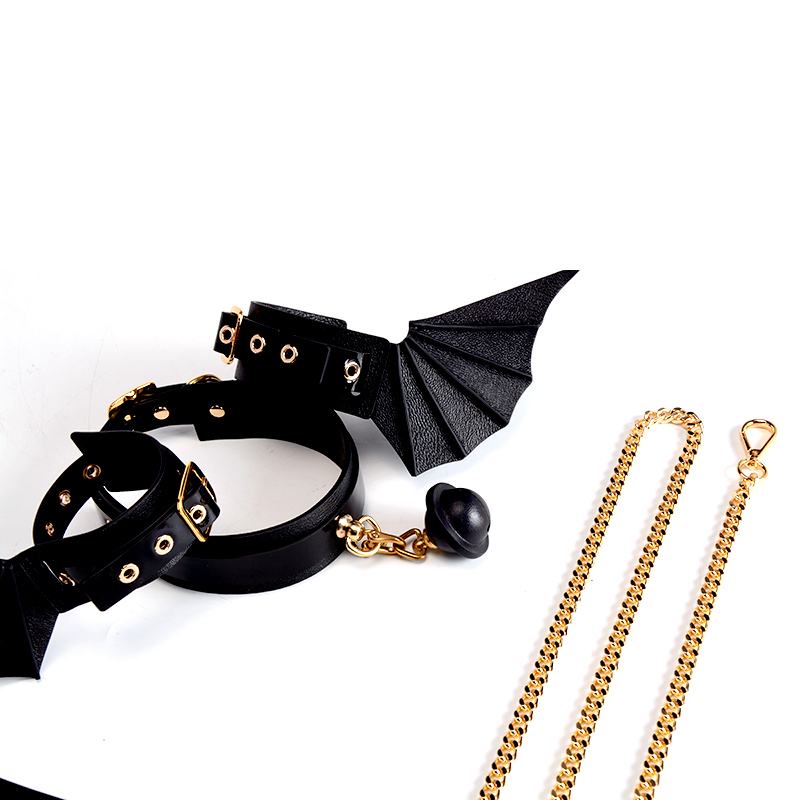 SM项圈定制刻字真皮皮铃铛k9套装外出手铐眼罩项圈牵引女m_虎窝淘