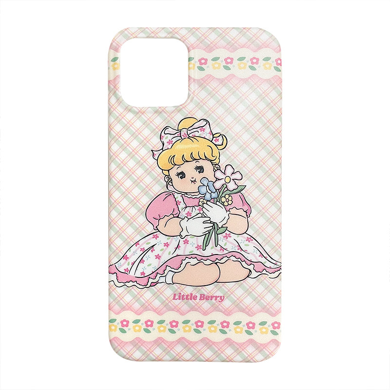 Little Berry品牌官方花花粉色可爱少女插画磨砂手机壳全包镜头_虎窝淘