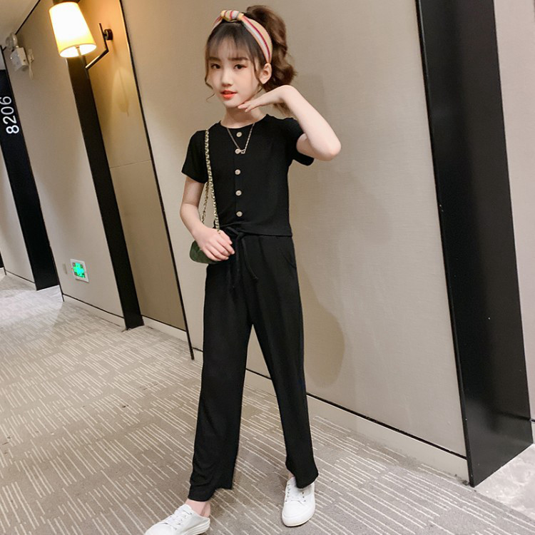 女童夏装套装洋气2023新款网红儿童阔腿裤时髦薄款女孩运动两件套_虎窝淘