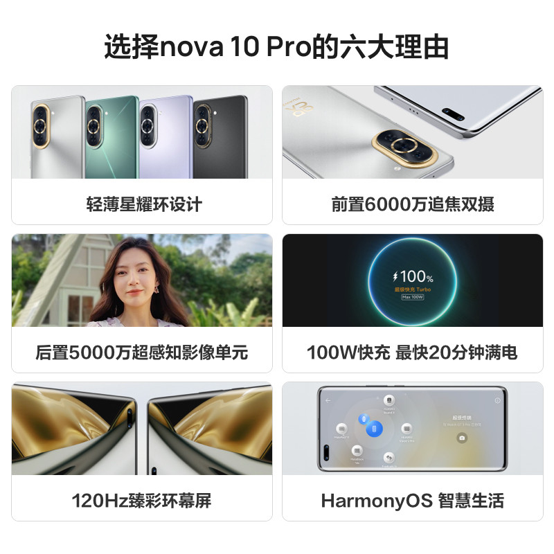 HUAWEI/华为nova 10 Pro Turbo二十分钟满电前置6000万追焦学生补贴鸿蒙双摄快充新款智能手机华为官方旗舰店_虎窝淘