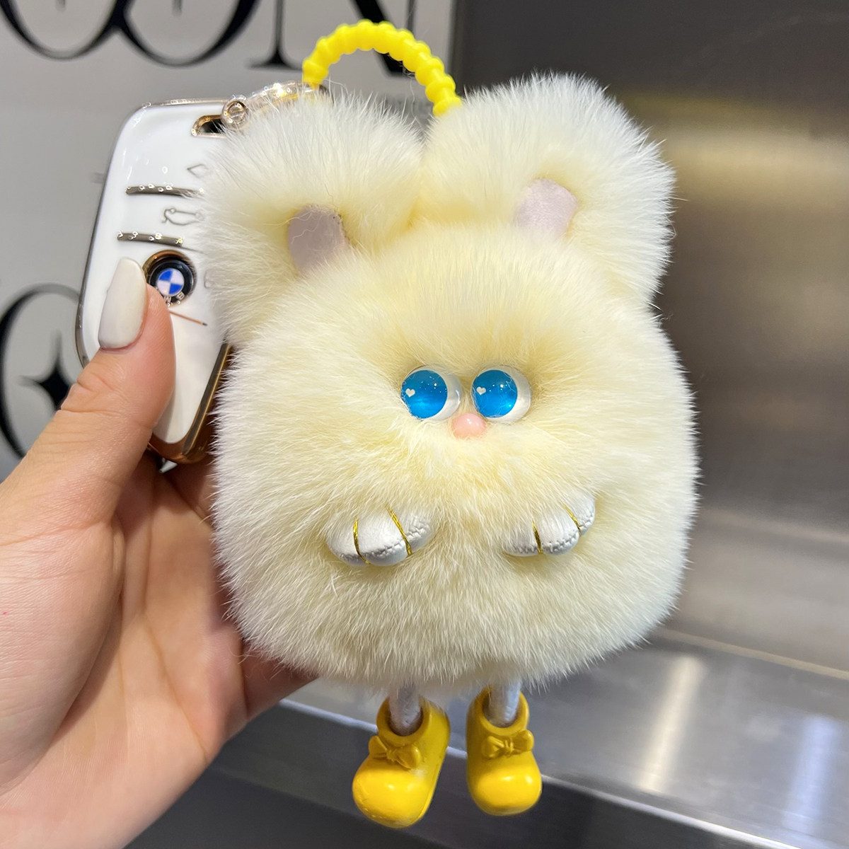 可爱真獭兔毛小兔子汽车钥匙扣挂件ins毛绒球公仔玩偶书包包挂饰_虎窝淘