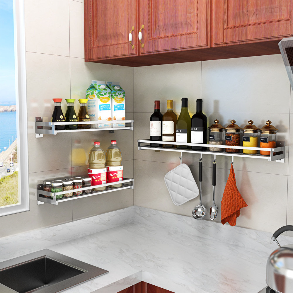 304不锈钢免打孔厨房置物架壁挂式油盐酱醋收纳架调味料挂架家用_虎窝淘