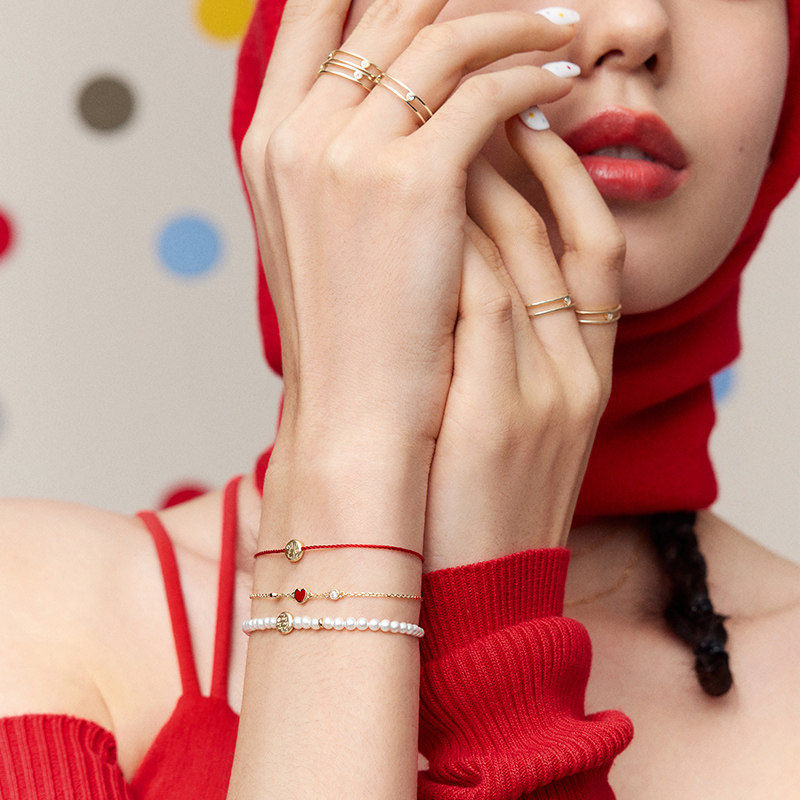 HEFANG何方比得兔K金红绳手链简约本命年叠戴手绳女_虎窝淘