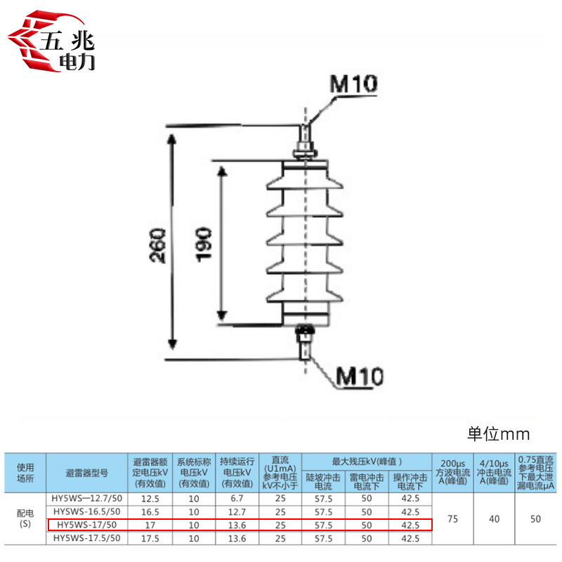 10KV高压避雷器HY5WS-17/50带线10kv HY5WZ-17/45氧化锌避雷器_虎窝淘