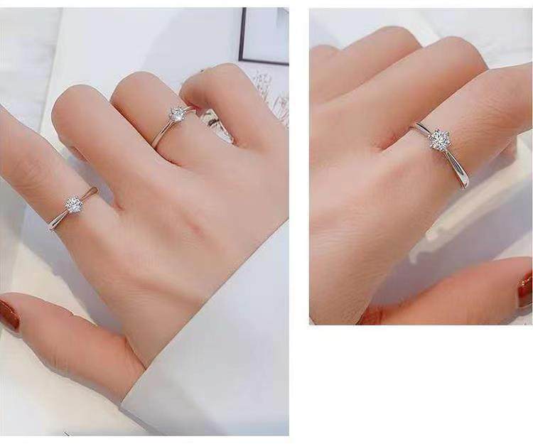 s925银时尚仿真钻戒女莫桑石30分60分简约戒指求婚结婚活口指环_虎窝淘