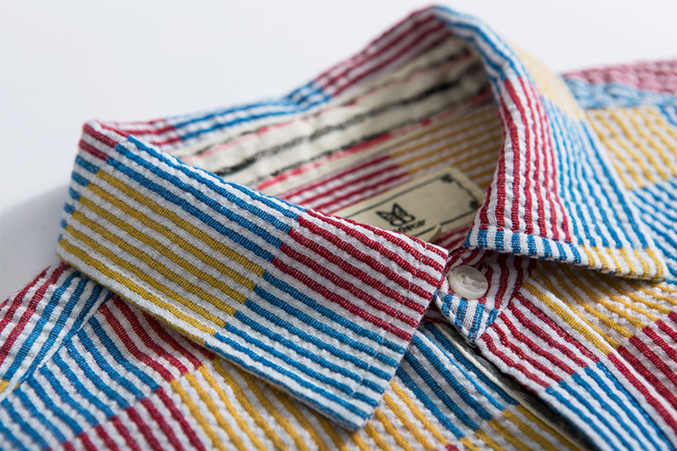 Mbbcar原创欧美英伦摩登撞色复古衬衣彩虹方块小清新格子衬衫男_虎窝淘