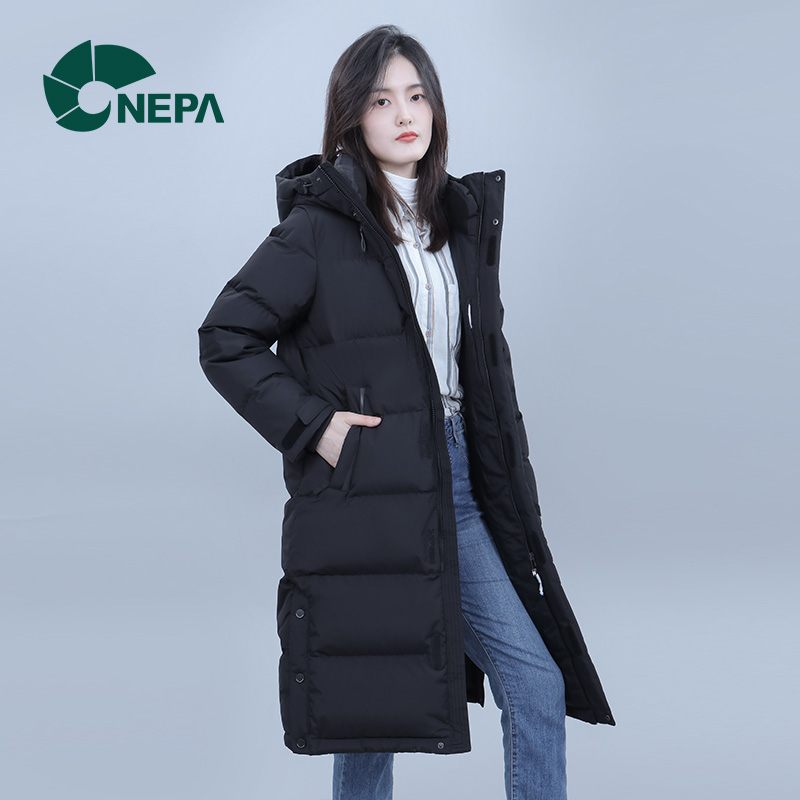 NEPA耐葩户外男女同款羽绒服宽松中长款连帽鹅绒服滑雪服7F72013_虎窝淘