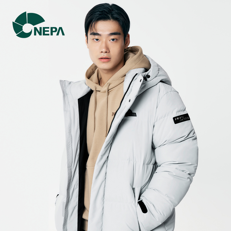 NEPA耐葩户外男女同款羽绒服宽松中长款连帽鹅绒服滑雪服7F72013_虎窝淘
