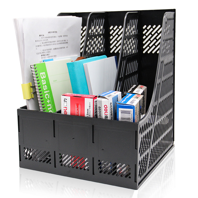 得力9846系列文件框文件座桌面储物收纳文件整理架带笔筒文件筐_虎窝淘