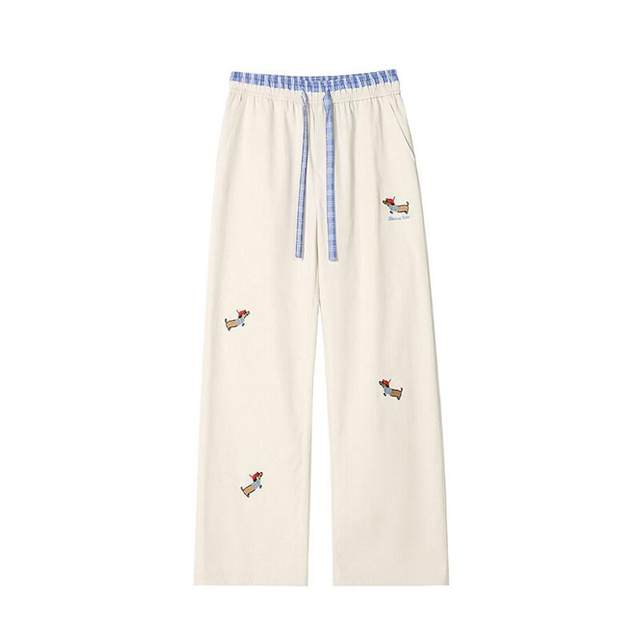 Apricot puppy elastic waist pants men's droopy high-waist slimming wide ...