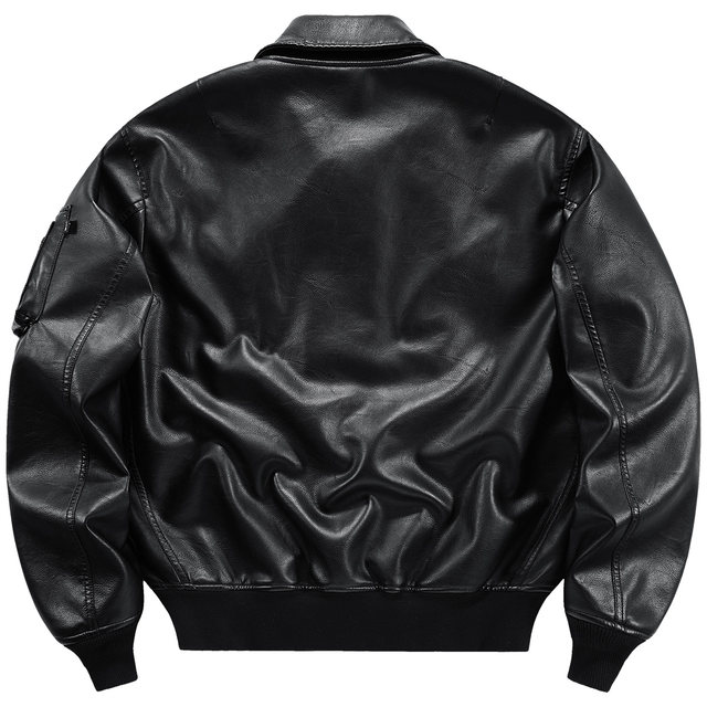 VIP lapel bomber jacket leather jacket men's American retro loose short ...