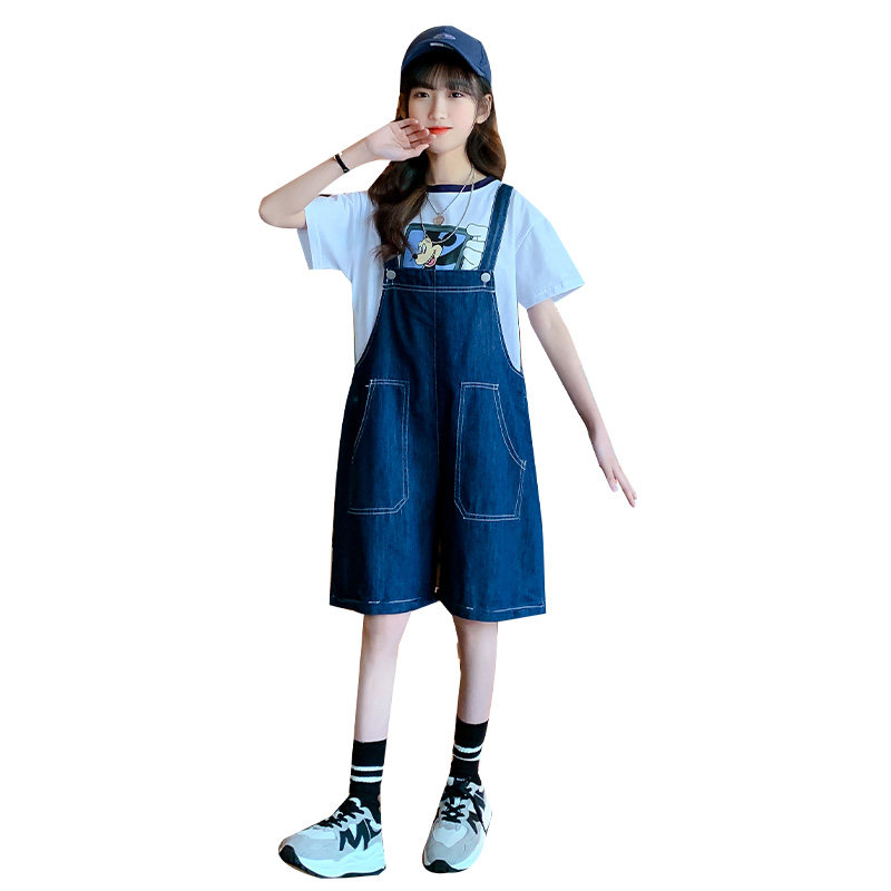 女童背带裤套装2023夏季新款洋气韩版中大儿童夏装牛仔裤两件套潮_虎窝淘