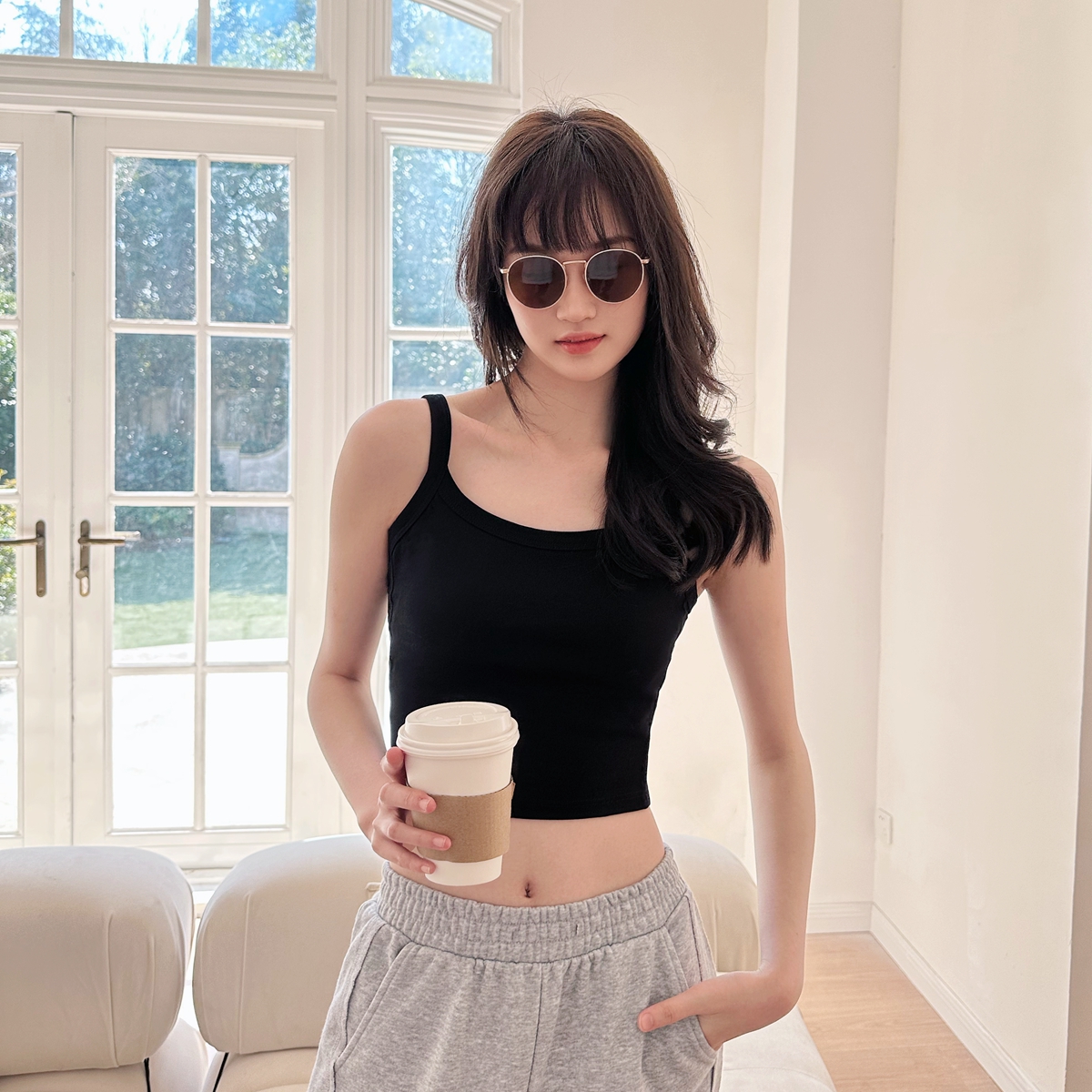 【小香背心】米图自带胸垫吊带Bra遮副乳显瘦长短款夏薄打底内搭_虎窝淘