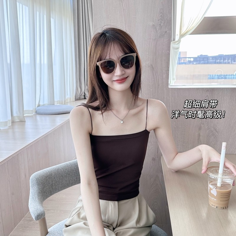 米图细带一字领吊带小背心自带胸垫辣妹女士夏内搭文胸一体式bra_虎窝淘