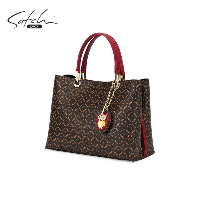 SATCHI/沙驰女包大容量通勤托特包经典老花包时尚单肩斜挎包_虎窝淘