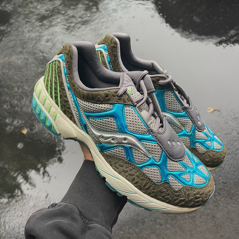 Saucony圣康尼x FRESH RAGS Grid Web联名款蓝灰复古男运动跑步鞋_虎窝淘