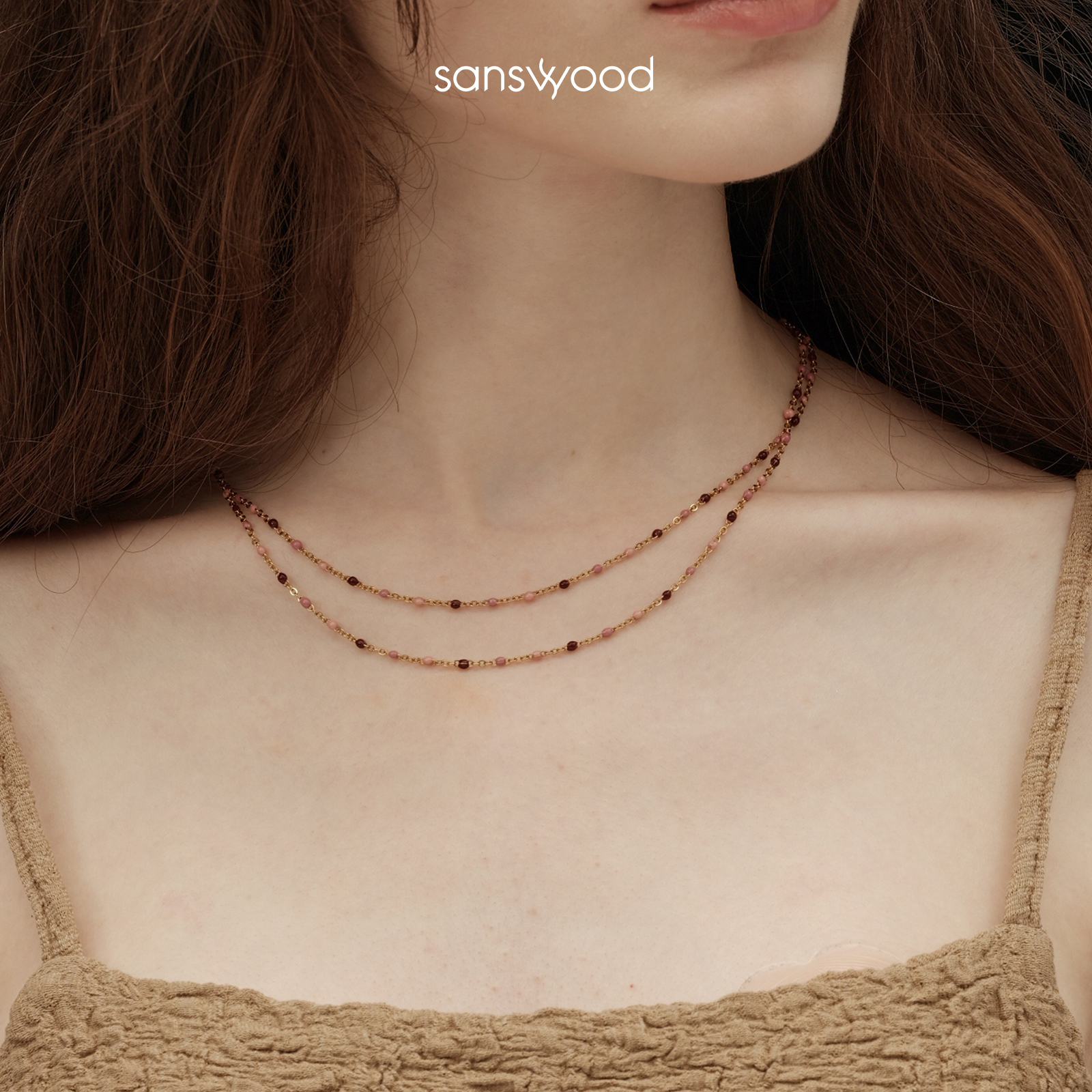 sanswood《造梦派对》彩色滴胶双层项链女2024新款锁骨链眼镜链_虎窝淘