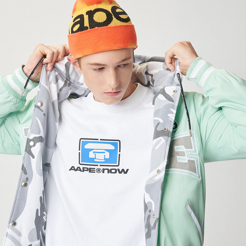 Aape旗舰店男装春夏双面穿迷彩猿颜徽章抽绳连帽外套7536XXJ_虎窝淘