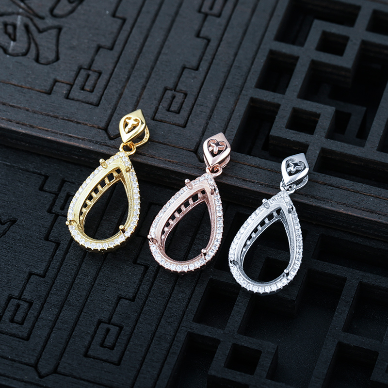 S925银镀18K金吊坠空托镂空吊坠托女 diy镶嵌蜜蜡琥珀和田玉空托_虎窝淘