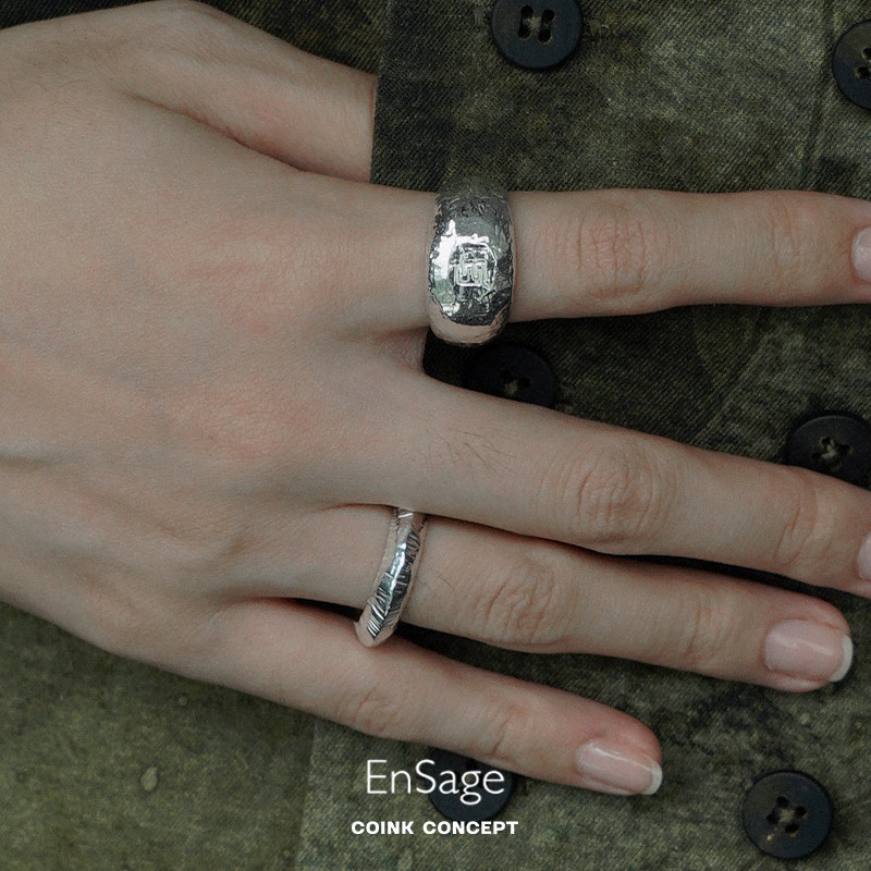ENSAGE Modern Ring肌理印章戒指 925纯银手工原创设计小众气质_虎窝淘
