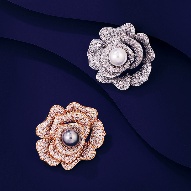 紫罗兰金空玫珍珠胸针高档女精致奢华气质花朵款潮小众设计感别针_虎窝淘