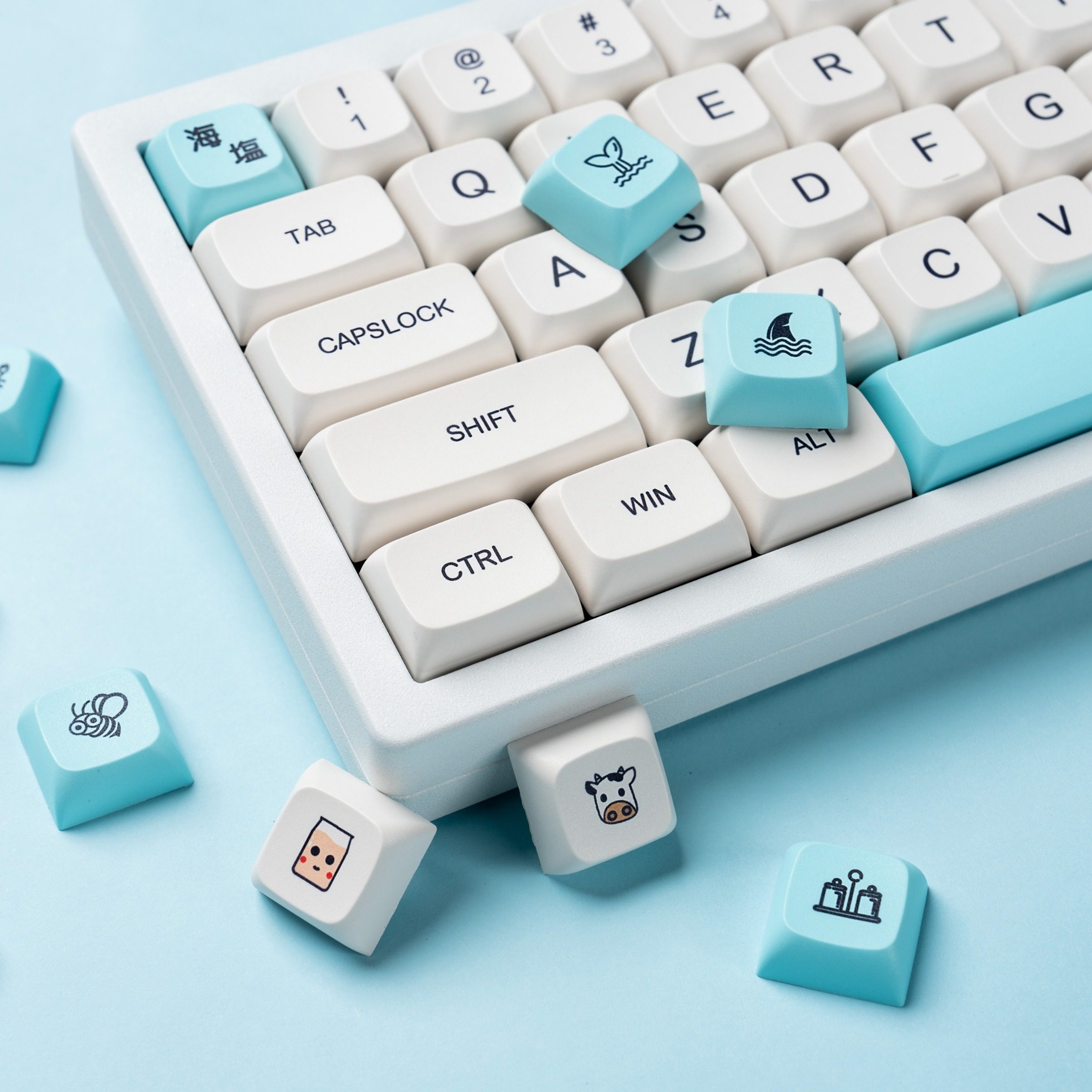 海盐牛奶键帽PBT热升华遮光XDA高度机械键盘可爱个性办公室宿舍游_虎窝淘