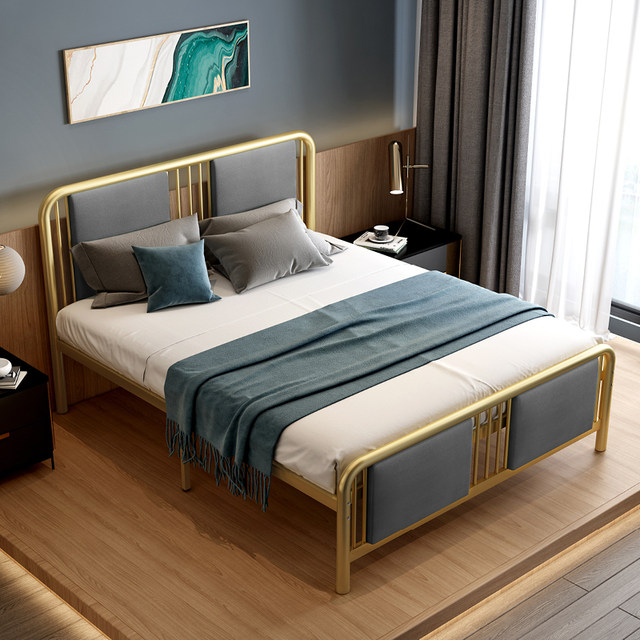 Light luxury soft bag iron art bed net red iron shelf bed 1.2 meters 1. ...