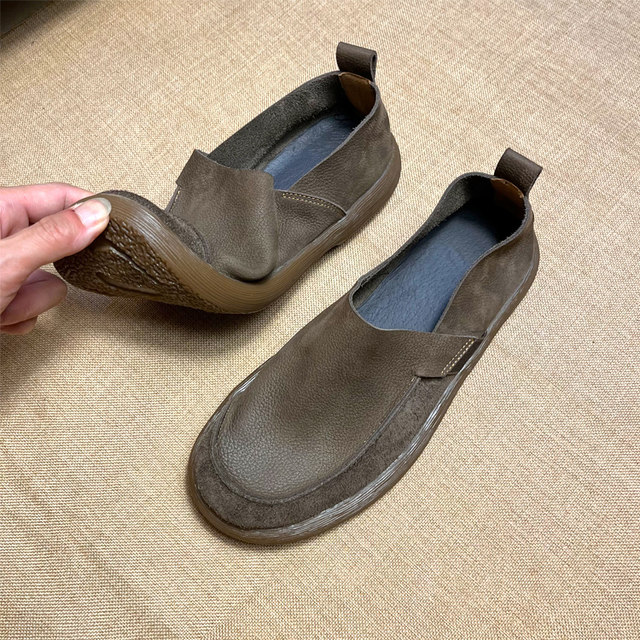 Summer breathable big-head leather shoes for men casual leather fat ...