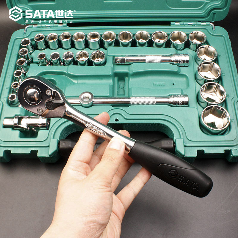 世达工具33件套装工具大飞公制棘轮套筒扳手汽修工具箱组套09099_虎窝淘