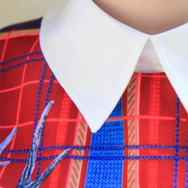 复古秋冬格子连衣裙羊毛鹿角印花拼接长袖dizzit同款（无领哦）_虎窝淘