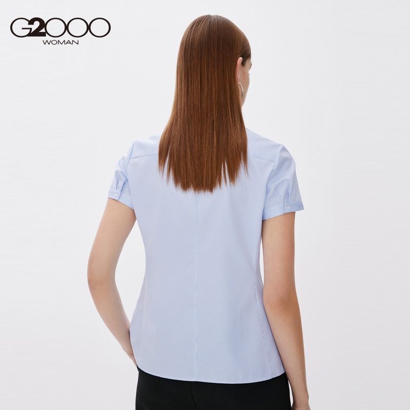 【酷爽面料】G2000女装衬衫2023年春季新款刺绣门襟时尚短袖衬衣_虎窝淘