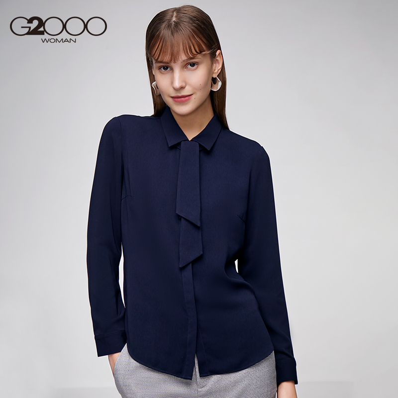 G2000女装秋季新款雪纺面料衬衫百搭可拆卸领带设计简约上衣_虎窝淘