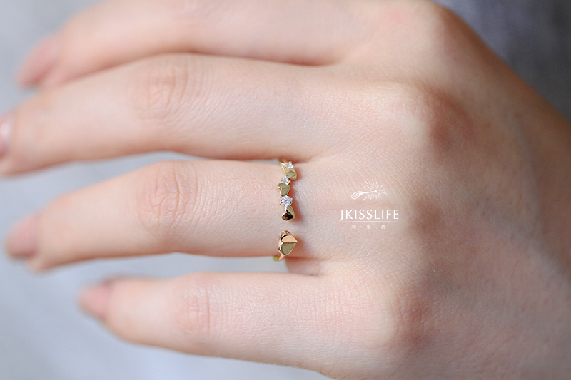 925纯银镀14K金钻戒指环日韩小爱心简约ins开口可调节女潮冷淡风_虎窝淘