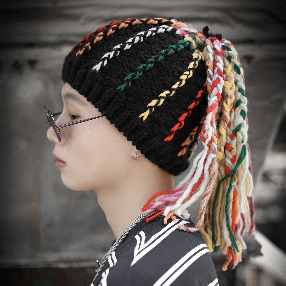 脏辫假发帽子男秋冬季麻花辫针织帽拽酷街头嘻哈毛线帽女保暖冷帽_虎窝淘